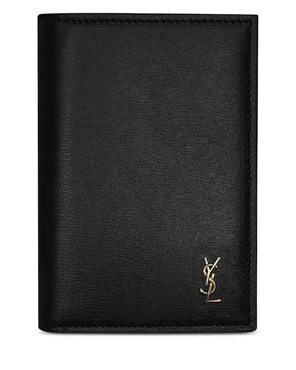 Saint Laurent Tiny Cassandre Credit Card Wallet - Black And Gold