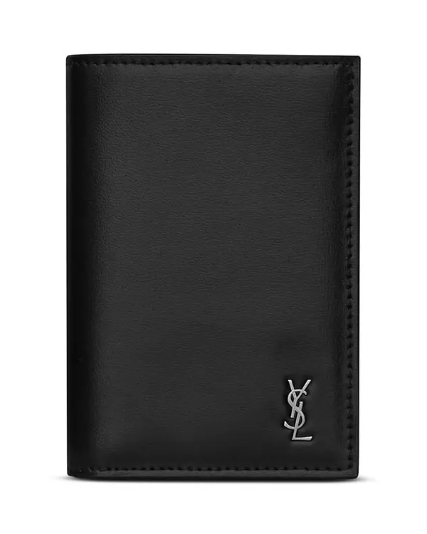 Saint Laurent Tiny Cassandre Credit Card Wallet - Black And Silver