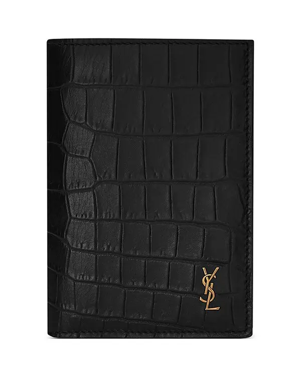 Saint Laurent Tiny Cassandre Credit Card Wallet - Black