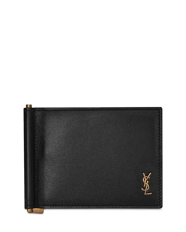 Saint Laurent Tiny Cassandre Bill Clip Wallet - Black And Gold