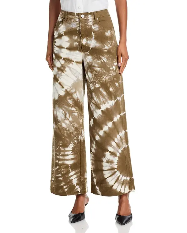 Cinq À Sept Tie Dye Betsy High Rise Wide Leg Jeans - Dark Olive