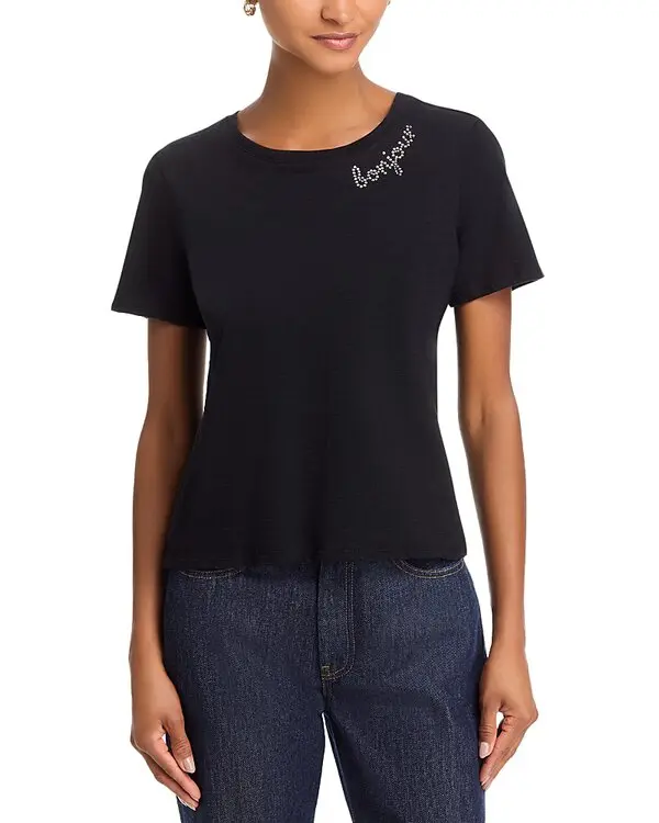 Cinq À Sept Rhinestone Bonjour Shrunken Tee - Black/clear