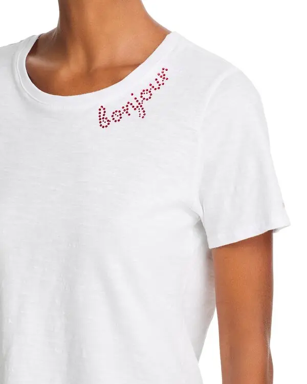 Cinq À Sept Rhinestone Bonjour Shrunken Tee - White/goji Berry