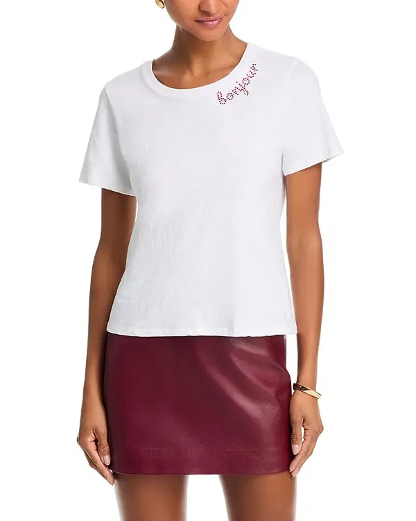 Cinq À Sept Rhinestone Bonjour Shrunken Tee - White/goji Berry