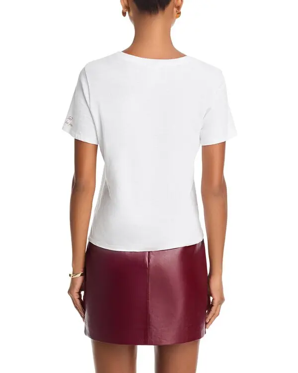 Cinq À Sept Rhinestone Bonjour Shrunken Tee - White/goji Berry