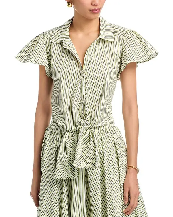 Cinq À Sept Sophie Flutter Sleeve Marianna Top - Ivory/lime
