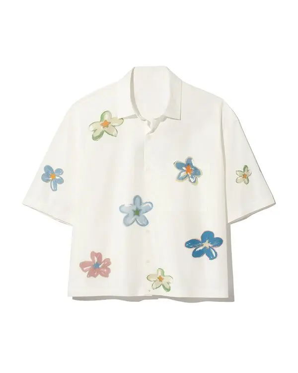 NAHMIAS Super Bloom Cropped Short Sleeve Shirt - White Jersey