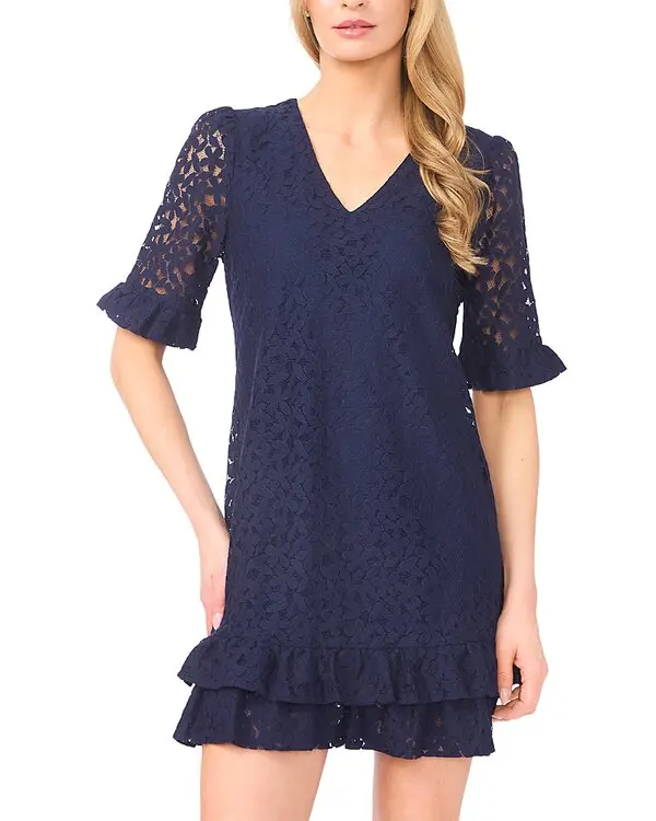 CECE DUPRAZ Lace V-neck Shift Dress - Classic Navy