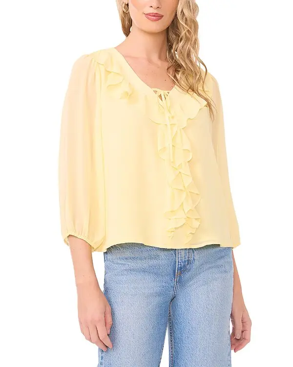 Vince Camuto Double Ruffle V Neck Blouse