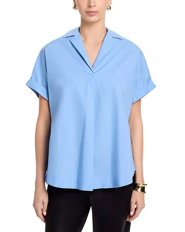 French Connection Poplin Collar Short Sleeve Pullover Top - Blue Hydrangea