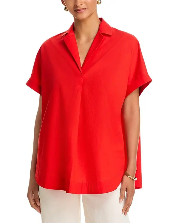 French Connection Poplin Collar Pullover Top - Candied Apple