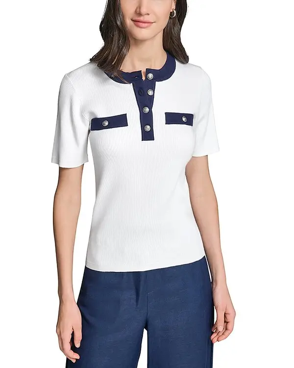 Karl Lagerfeld Paris Crewneck Top - Soft White/naval Academy