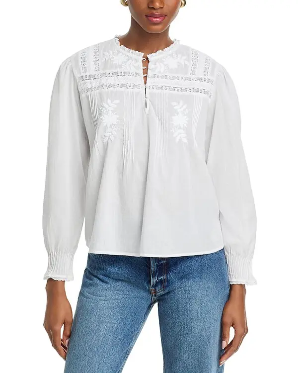 Velvet By Graham & Spencer Byrdie Long Sleeve Boho Top - White