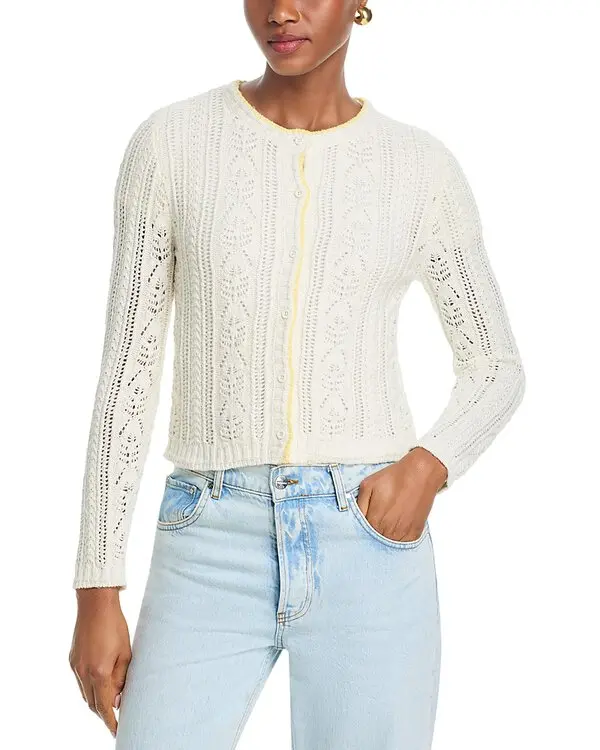 Velvet By Graham & Spencer Daisy Long Sleeve Crewneck Cardigan - Ivory Cream