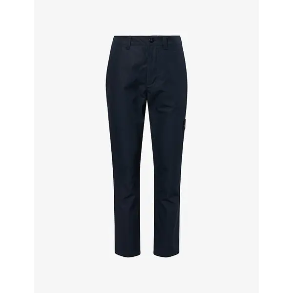 Stone Island Badge Straight-leg Cotton-poplin Trousers - Navy Blue