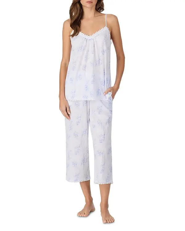 Eileen West Camisole & Capri Pants Pajama Set - White Grid Lilac Wisteria