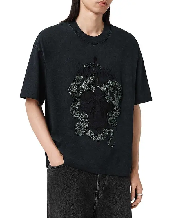 ALLSAINTS Embellished Skull Graphic Tee - Washed Black
