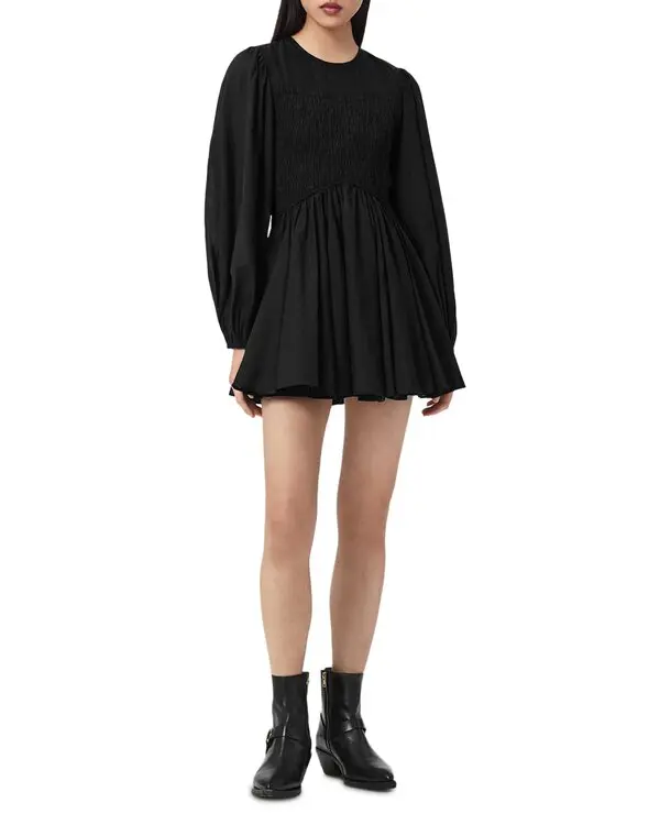 ALLSAINTS Chia Smocked Mini Dress - Black