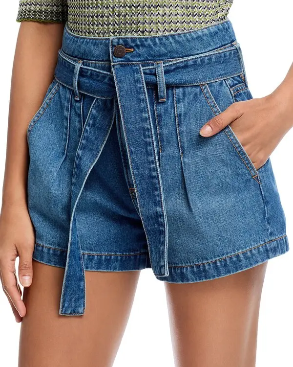 Veronica Beard Jaylen Belted Paper Bag Waist Denim Shorts - Serendipit