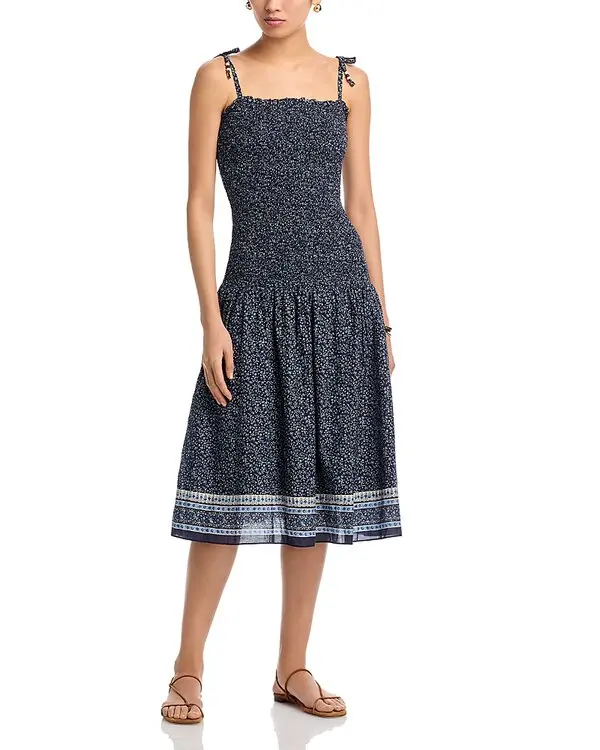 Veronica Beard Marietta Floral Print Smocked Midi Dress