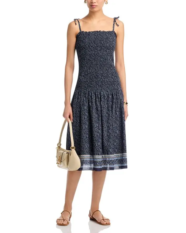 Veronica Beard Marietta Floral Print Smocked Midi Dress