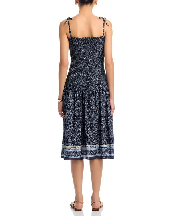 Veronica Beard Marietta Floral Print Smocked Midi Dress