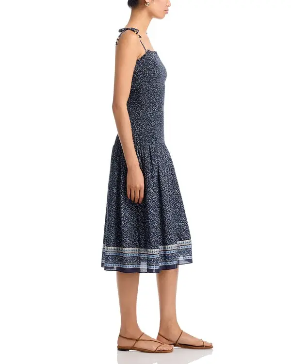 Veronica Beard Marietta Floral Print Smocked Midi Dress