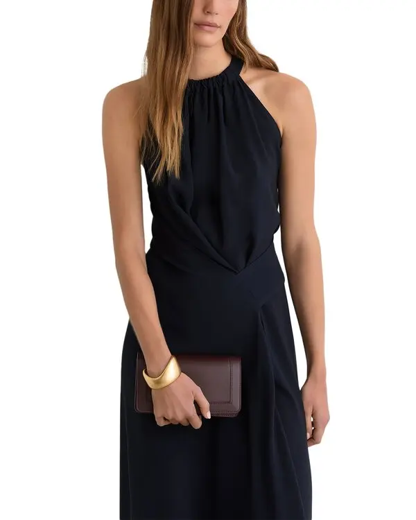 REISS Halterneck Draped Midi Dress - Navy