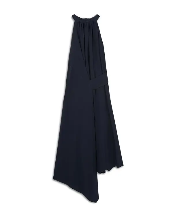 REISS Halterneck Draped Midi Dress - Navy