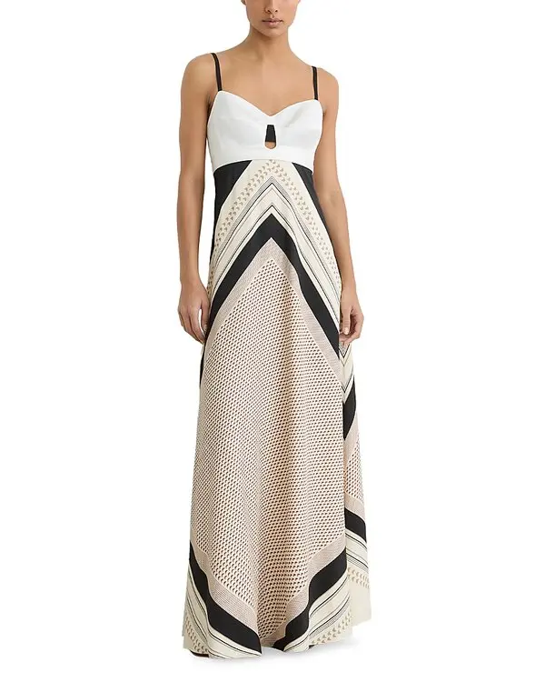 REISS Myra Scarf Print Maxi Dress - Ivory/black