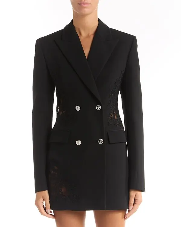 Versace Lace Trim Wool Blazer - Black