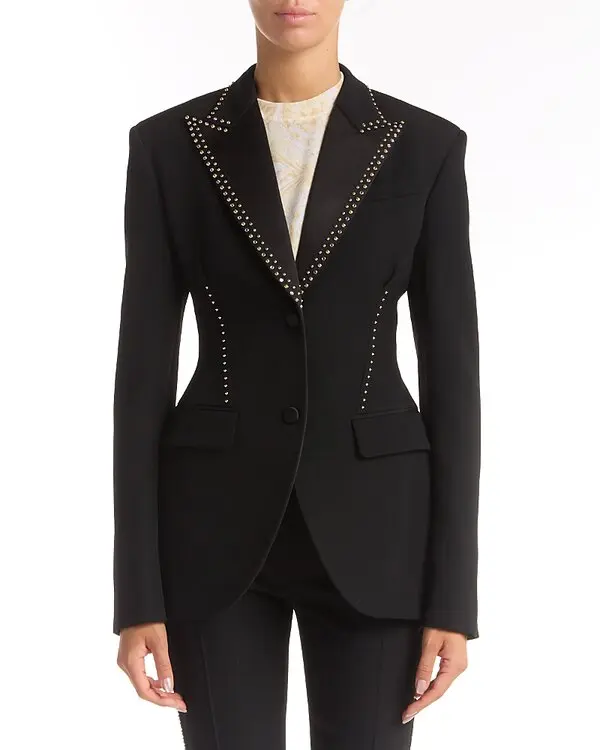 Versace Studded Peak Lapel Wool Blazer