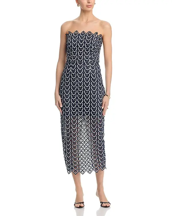 MILLY Kait Lace Midi Dress - Navy/white