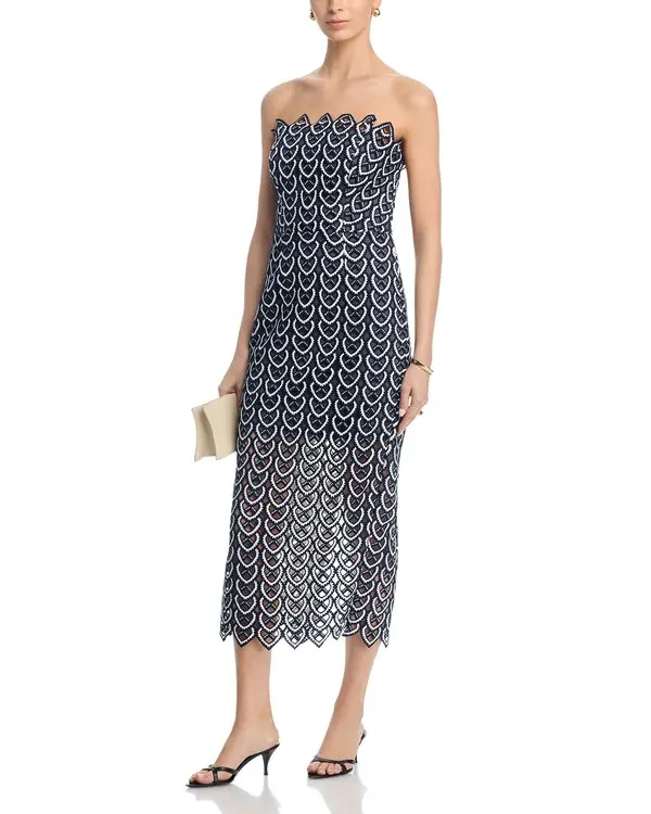 MILLY Kait Lace Midi Dress - Navy/white