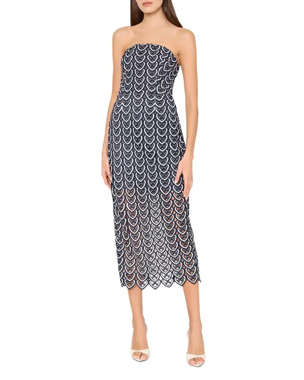 MILLY Kait Lace Midi Dress - Navy/white
