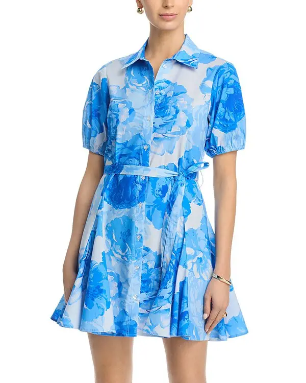 MILLY Juni Printed Poplin Dress - Blue Multi