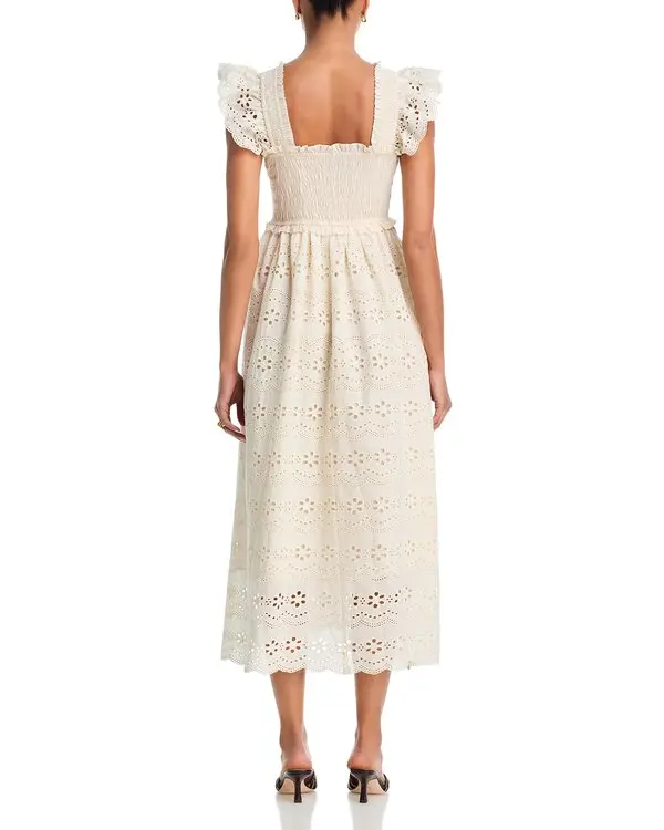 Aqua Eyelet Smocked Midi Dress