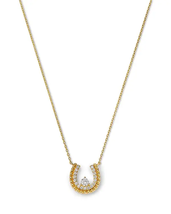 Bloomingdale'S Fine Jewelry Diamond Horseshoe Beaded Pendant Necklace In 14k Yellow 0.25 Tcw - Gold