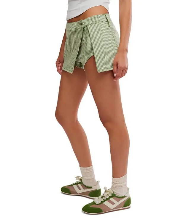 Free People Georgie Gingham Micro Skort - Green Combo