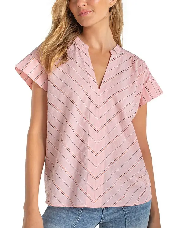 LIVERPOOL Short Sleeve Popover Top - Pink Multi