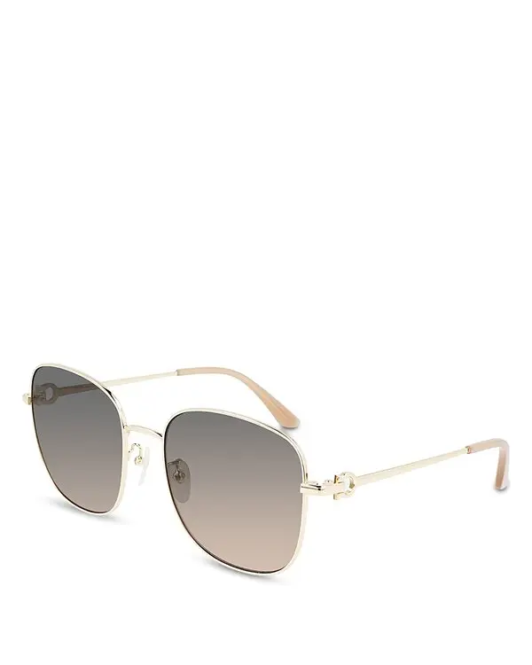 FERRAGAMO Metal Gancini Square Sunglasses, 60mm - Shiny Gold