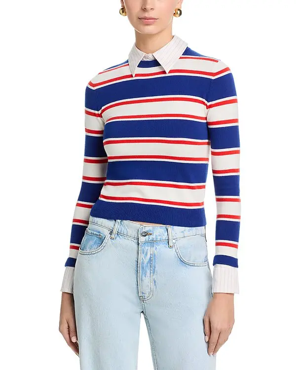 Alice + Olivia Porla Collared Sweater - Americana Stripe