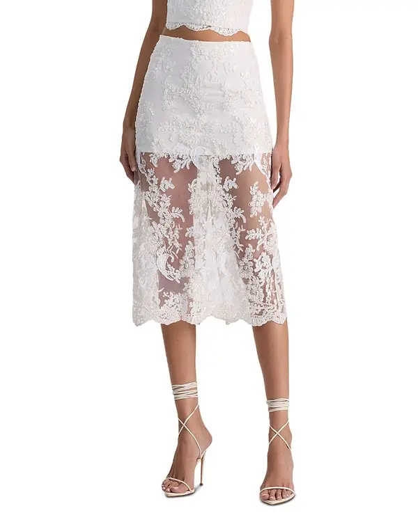 Alice + Olivia Medine Embellished Lace Midi Skirt