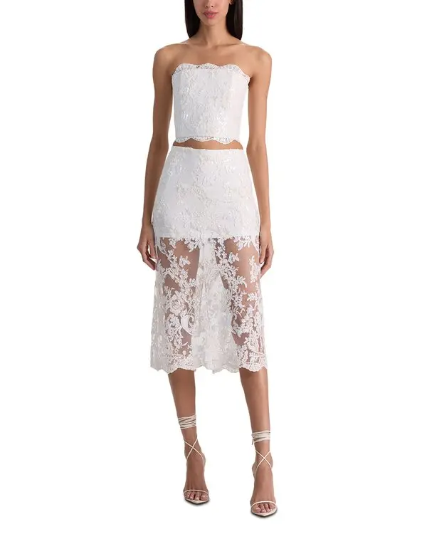 Alice + Olivia Medine Embellished Lace Midi Skirt