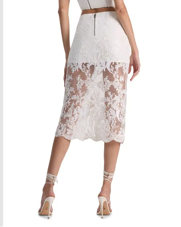 Alice + Olivia Medine Embellished Lace Midi Skirt