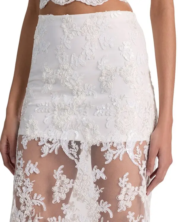 Alice + Olivia Medine Embellished Lace Midi Skirt