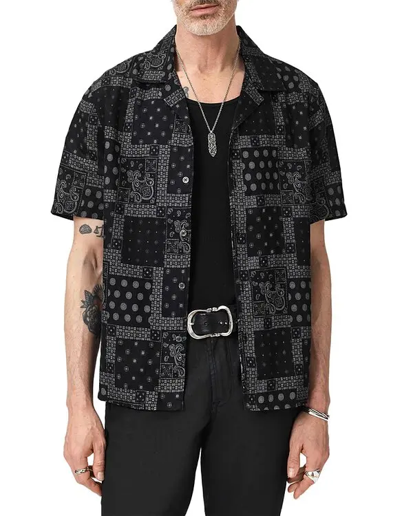 John Varvatos Dan Short Sleeve Camp Shirt - Black