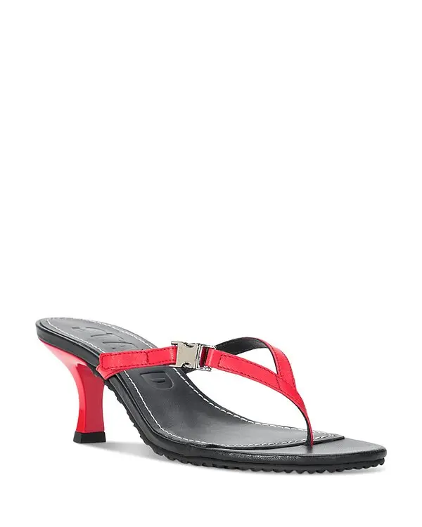 Staud Flynn Kitten Heel Thong Sandals - Black Red