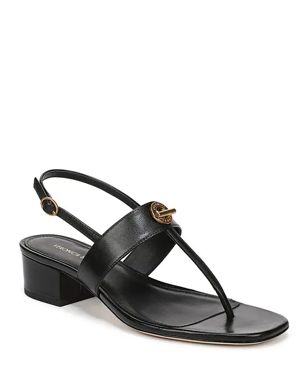 Veronica Beard Andie Leather Block Heel Thong Sandals - Black