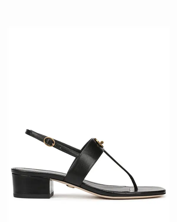 Veronica Beard Andie Leather Block Heel Thong Sandals - Black